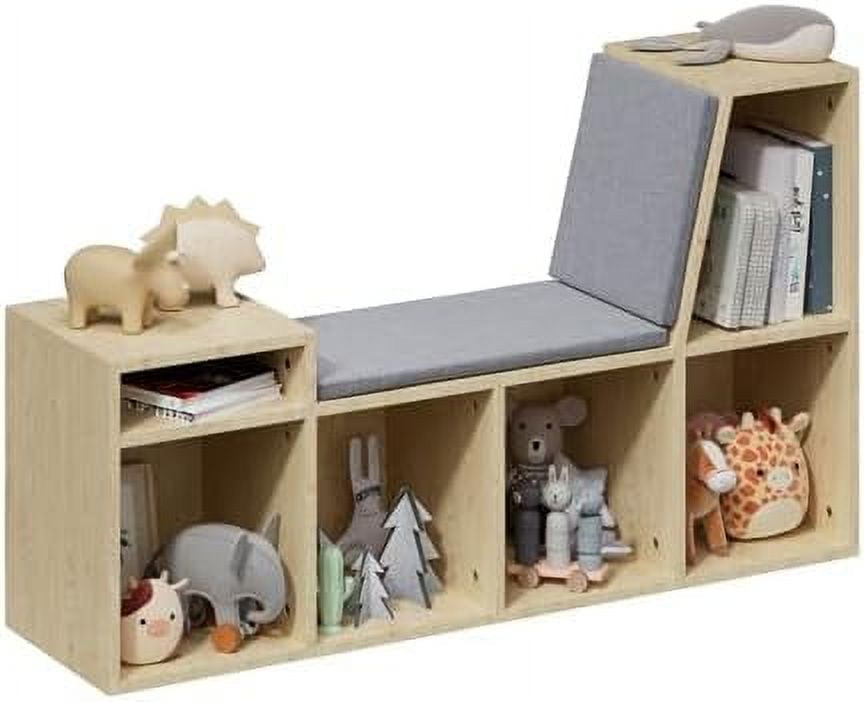 YFbiubiulife Bookshelf with Reading Nook 5-Cubby Nursery Bookcase with ...