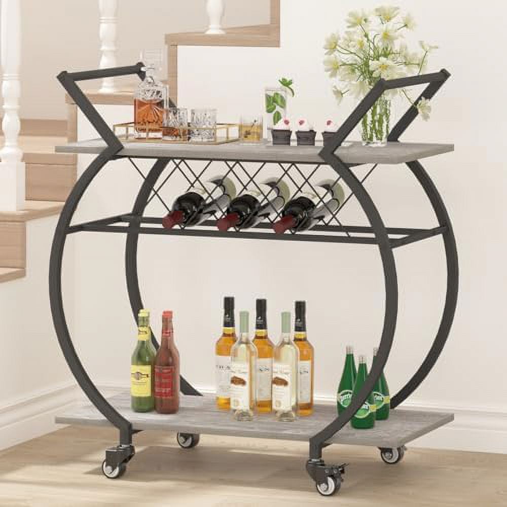 YFbiubiulife Cart with Wine Rack 2 Tier Kitchen Cart on Wheels ...
