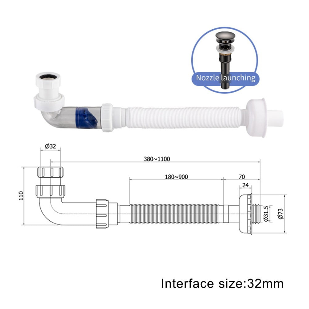 YFind Wash Basin Side Drain Plastic Pipe Bathtub Dual Use Drain Pipe ...