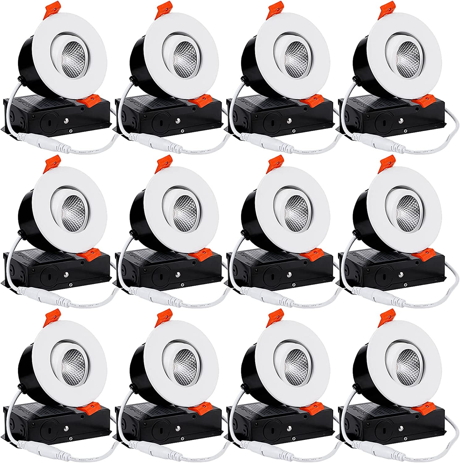 YGDU 12-Pack 3 Inch Gimbal LED Recessed Light with Junction Box, 7W ...