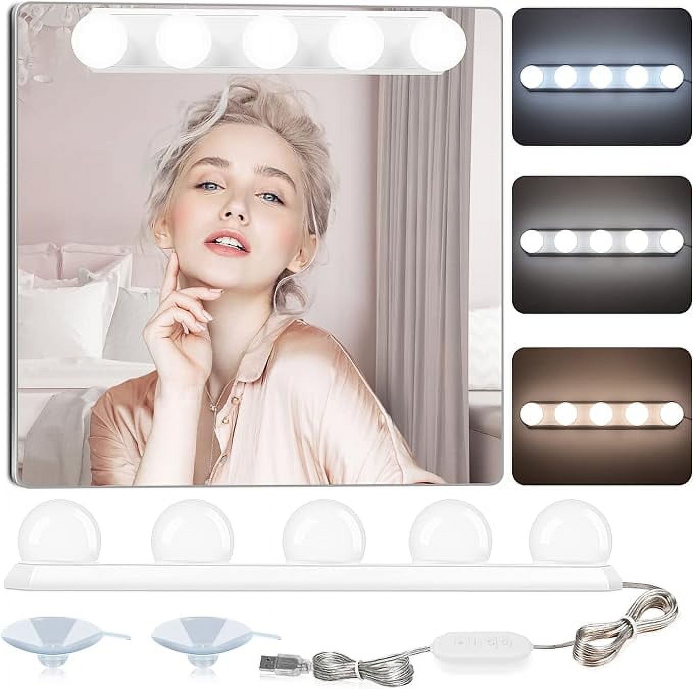 YGS-Tech LED Vanity Mirror Lights Kit 5 Bulbs 3 Colors Hollywood Style ...