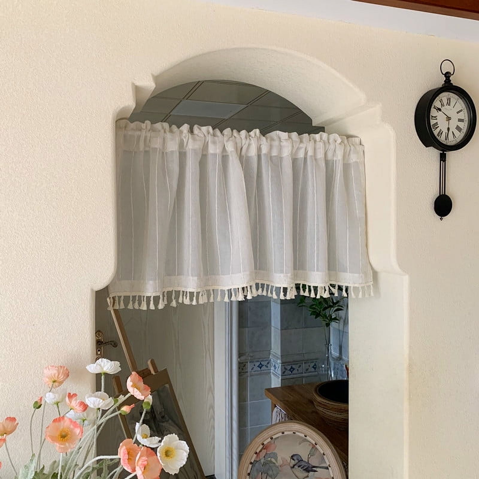 YGUII Linen Window Valance Half Window Sheer Curtains Rod Pocket, Lace ...