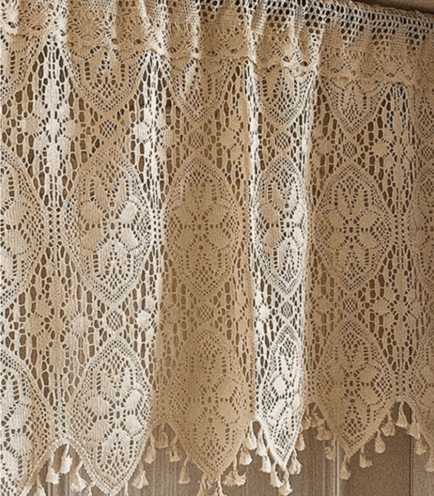 YGUII Rustic Crochet Curtain Valance for Living Room Vintage Lace ...