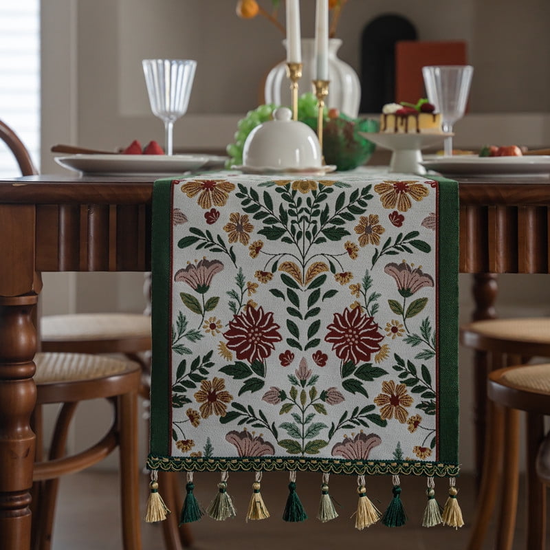 YGUII Table Runner with Tassels Vintage Luxury Embroidered Floral Table ...