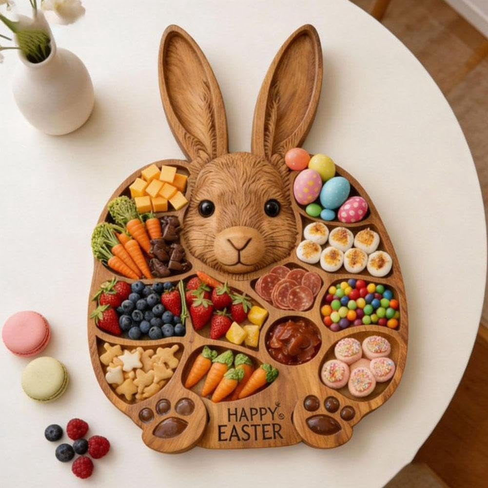 YHAICO Easter Cute Rabbit-Shaped Wooden Charcuterie Board,Cute Rabbit ...
