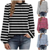 YHAJDS Long Sleeve Shirts Women Daily Print Crew Neck Back Button ...