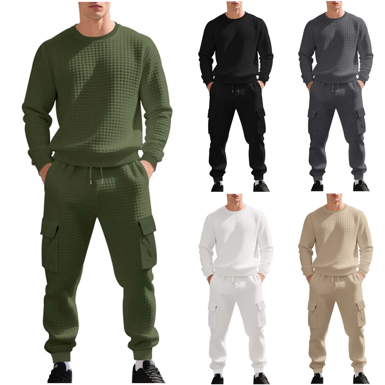 YHAJDS Men Outfit Sets 2 Piece Sets for Men Casual Solid Color Pullover ...