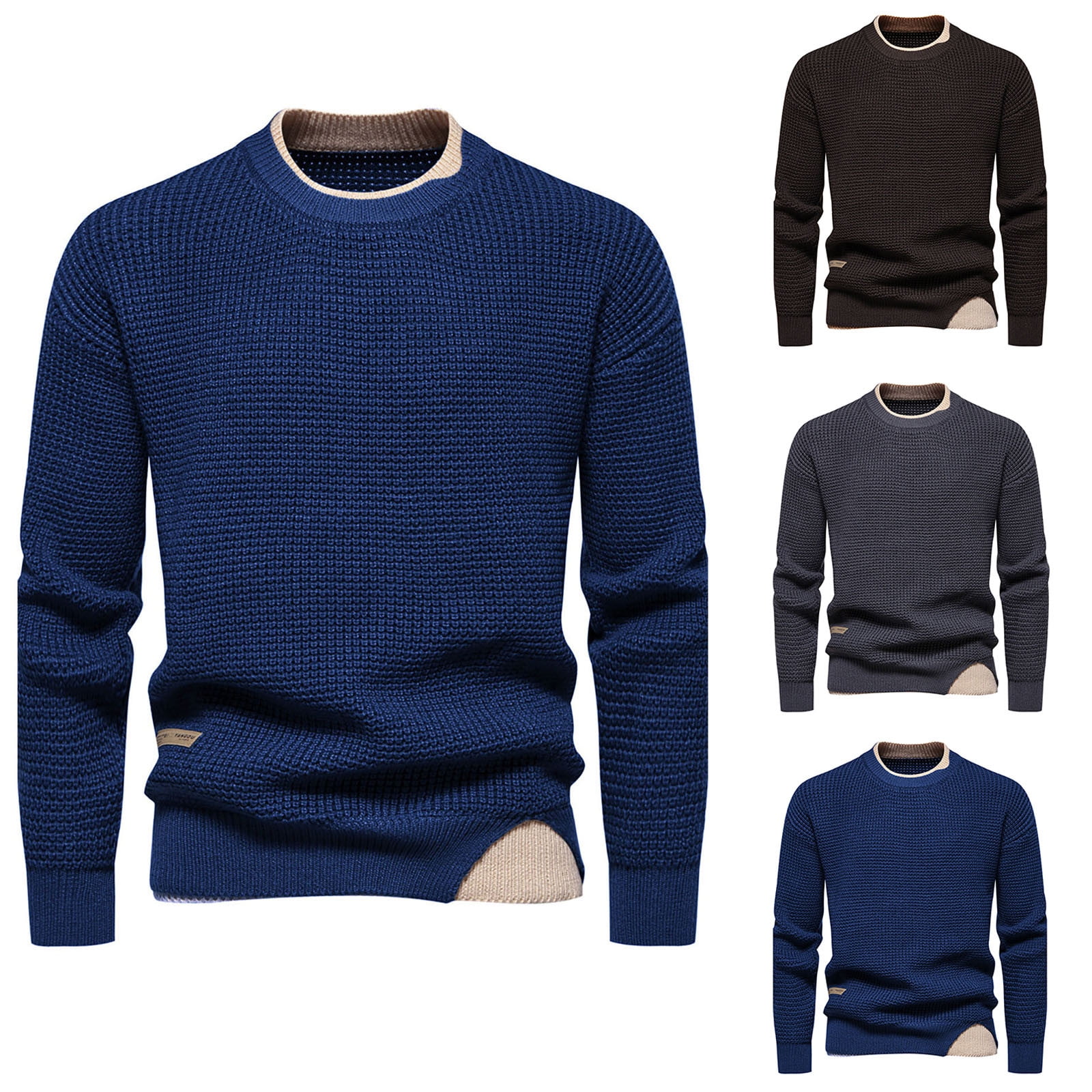 YHAJDS Men's Winter Casual Sweaters,Mens Two In One Sweaters Crew Neck ...