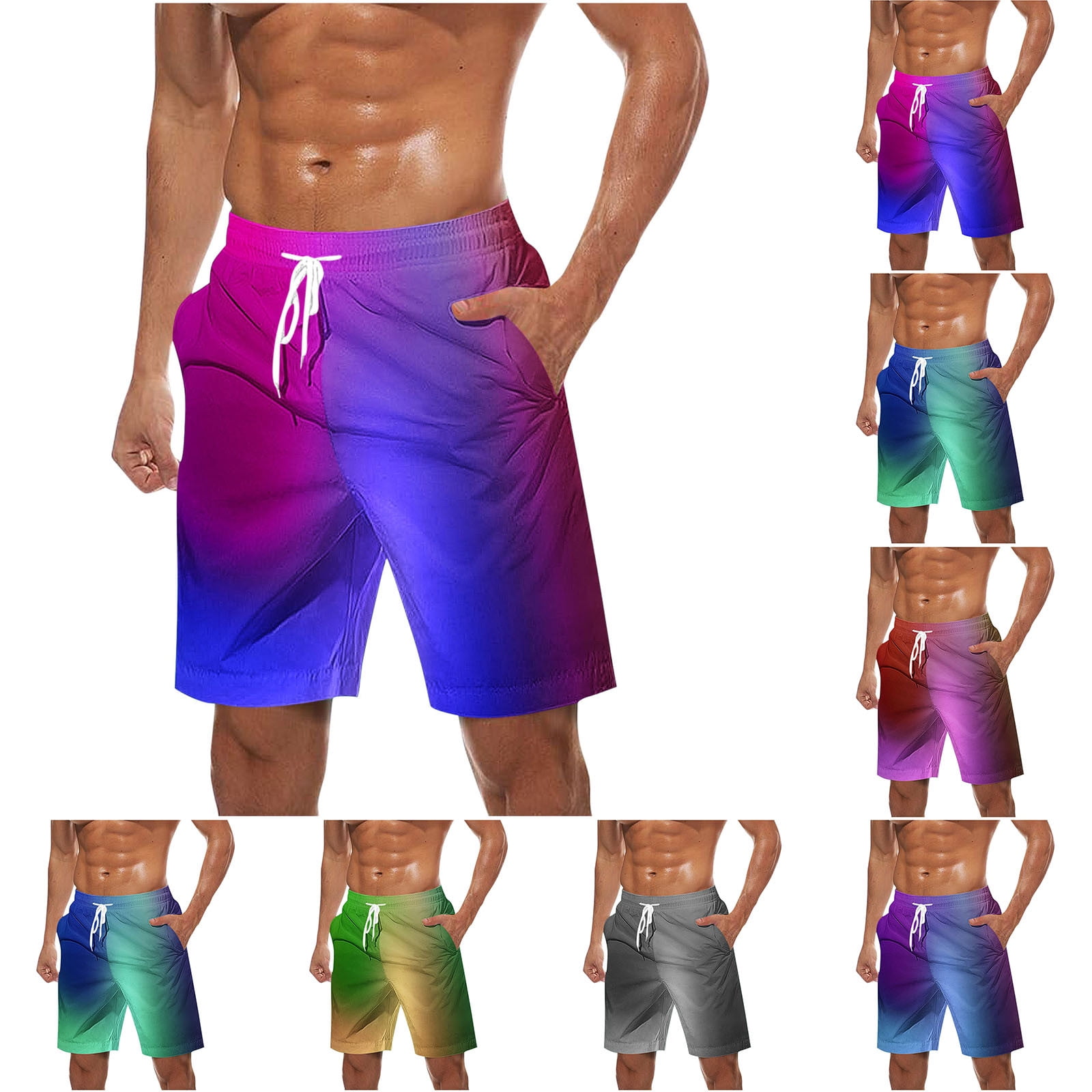YHAJDS Mens Swim Trunks Fading Print Drawstring Waist Pockets Beach ...
