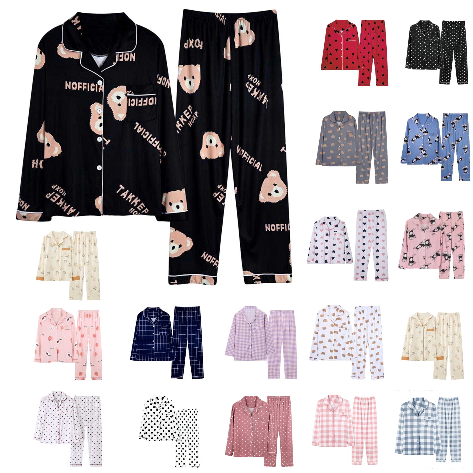 YHAJDS Winter Casual Pajama Suits for Women,Women Print Loose Fit ...