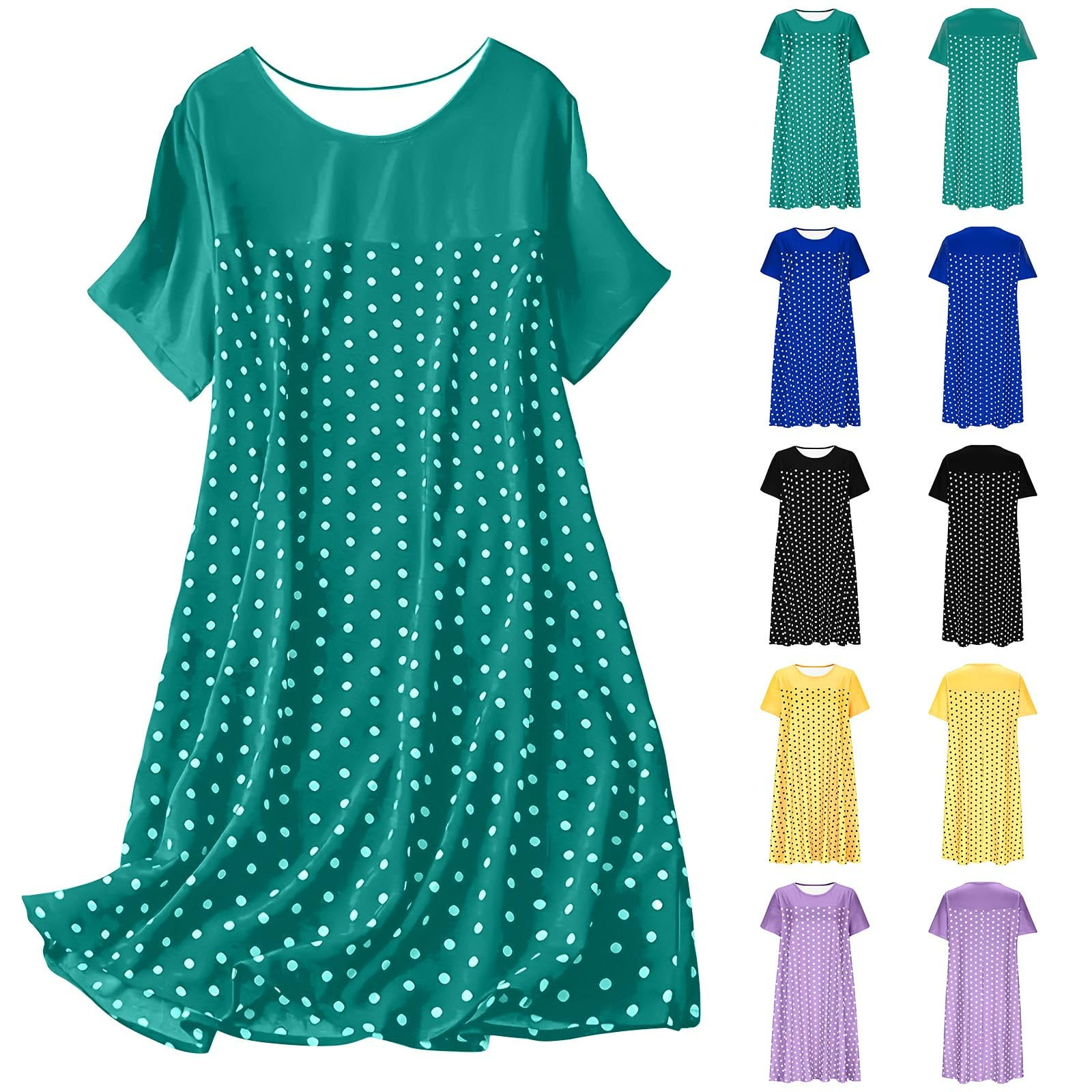 YHAJDS Women Sleepshirt Pajamas Dress Short Sleeve Round Neck Polka ...