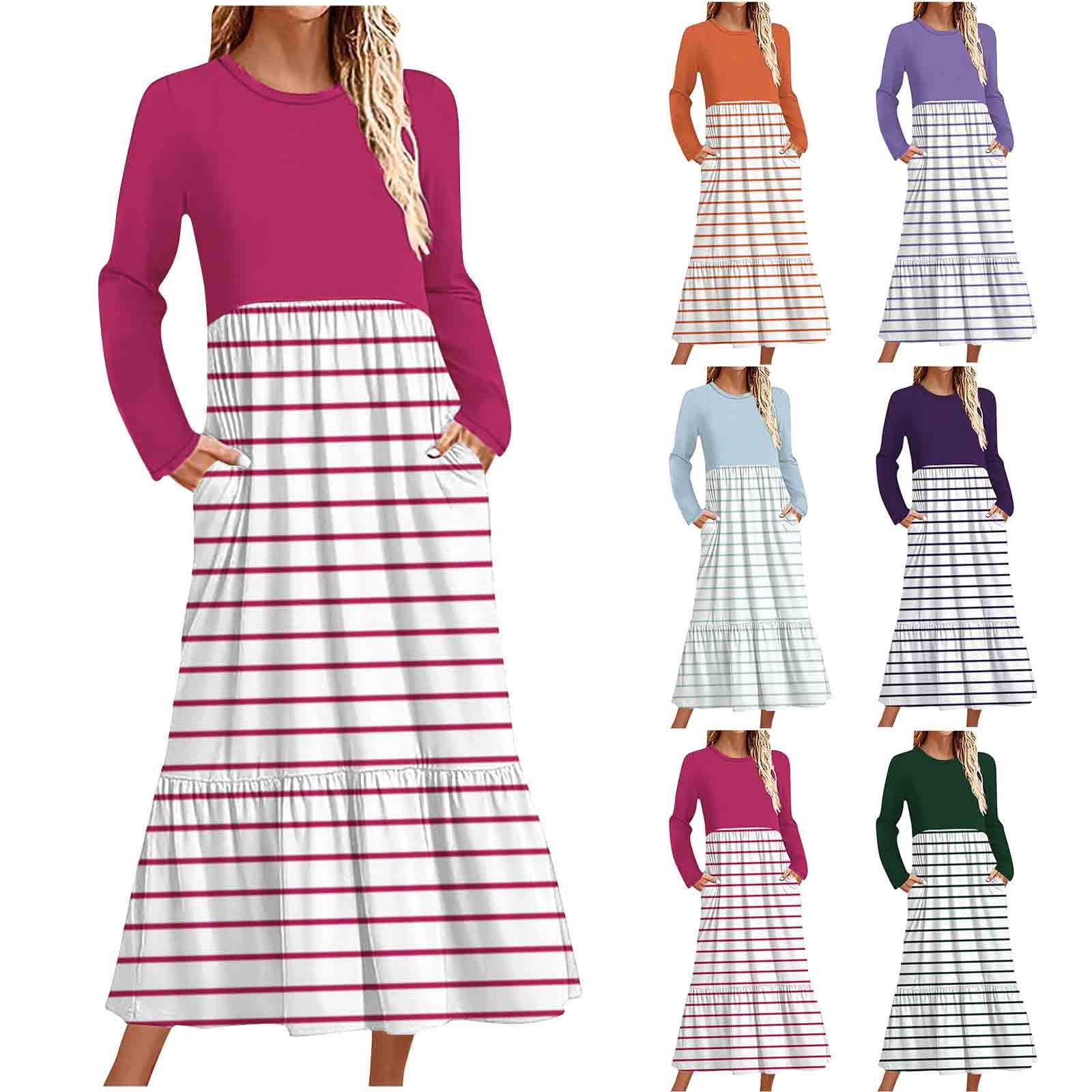 YHAJDS Women's Casual Dress,Maxi Dress Long Sleeve Dress Casual Dress ...
