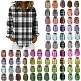 YHAJDS Womens Tops Plaid Print Breasted Long Sleeve Spring Summer ...