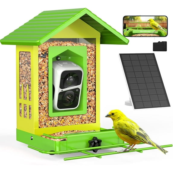 YHDS Metal Bird Feeder with Camera Solar Panel 32GB Card, AI Identify ...