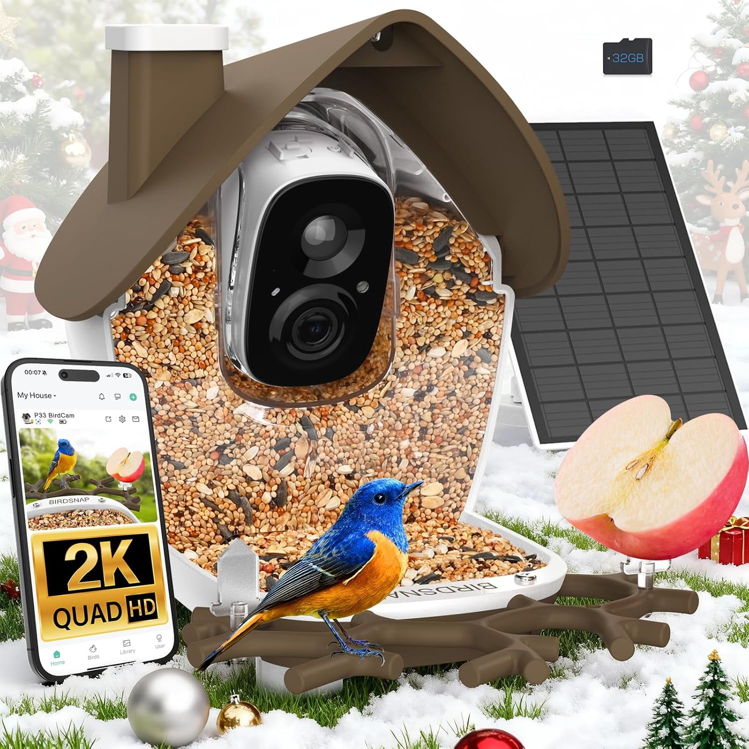 YHDS® P33 - Smart Bird Feeder with Camera Solar Powered, 2K Video Bird ...
