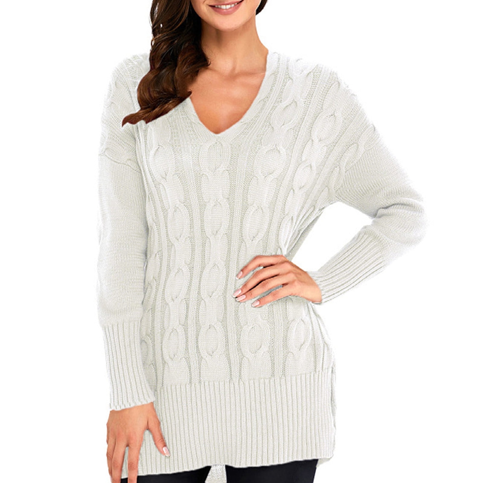 YHGFVOKJ Sweaters for Women Cotton Casual Lightweight V Neck Longline ...