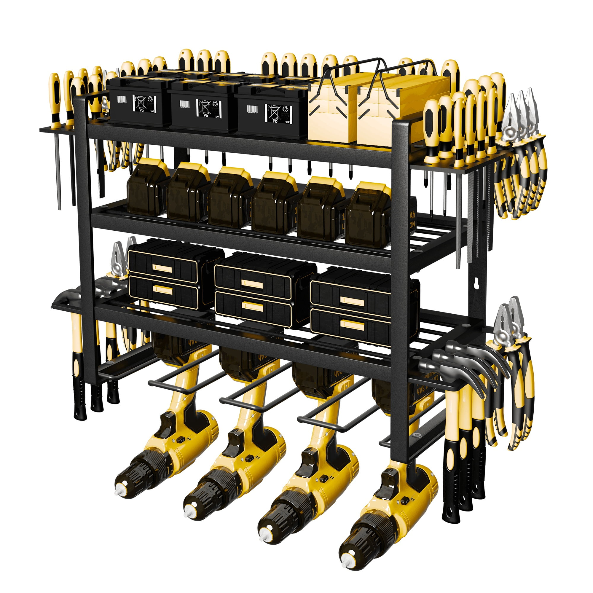 YHGJ Wall Mount Power Tool Organizer 4 Drill Holder, 4 Layer Heavy Duty ...