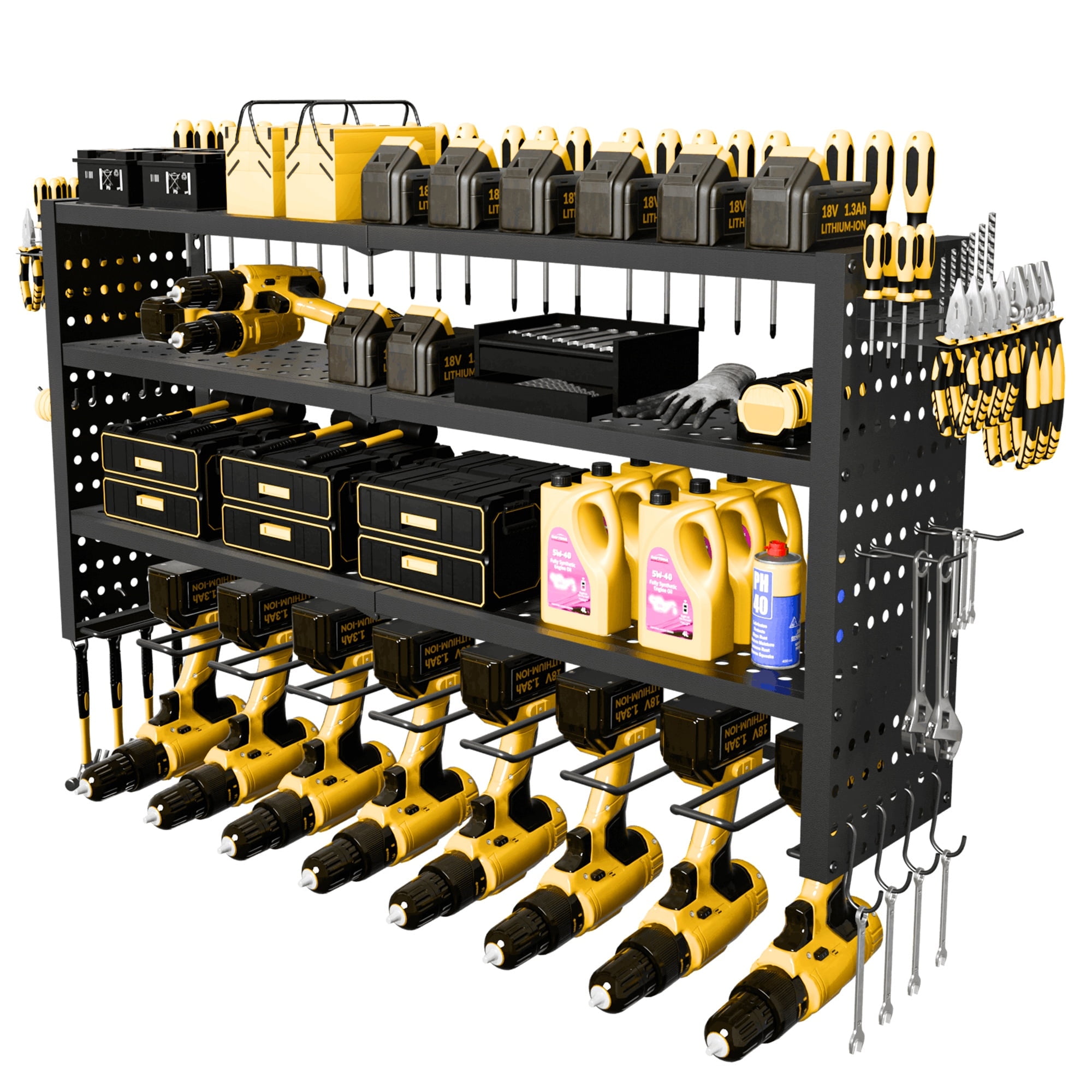 YHGJ Wall Mount Power Tool Organizer 8 Drill Holder, 4 Layer Heavy Duty ...