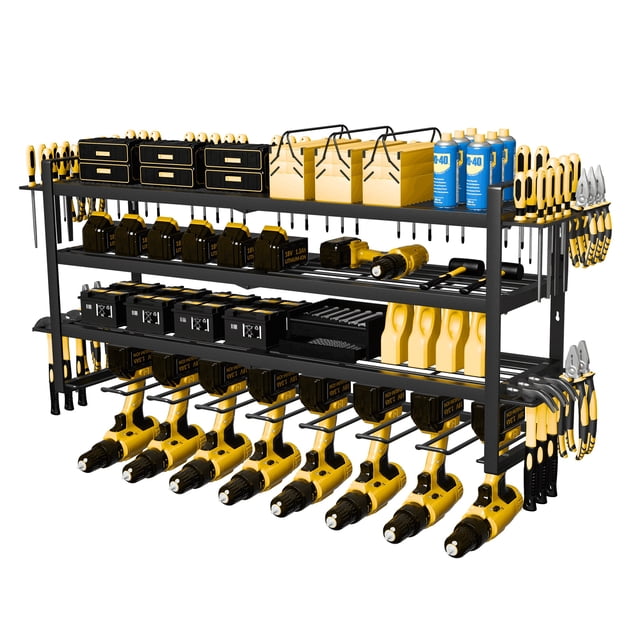 YHGJ Wall Mount Power Tool Organizer 8 Drill Holder, 4 Layer Heavy Duty ...