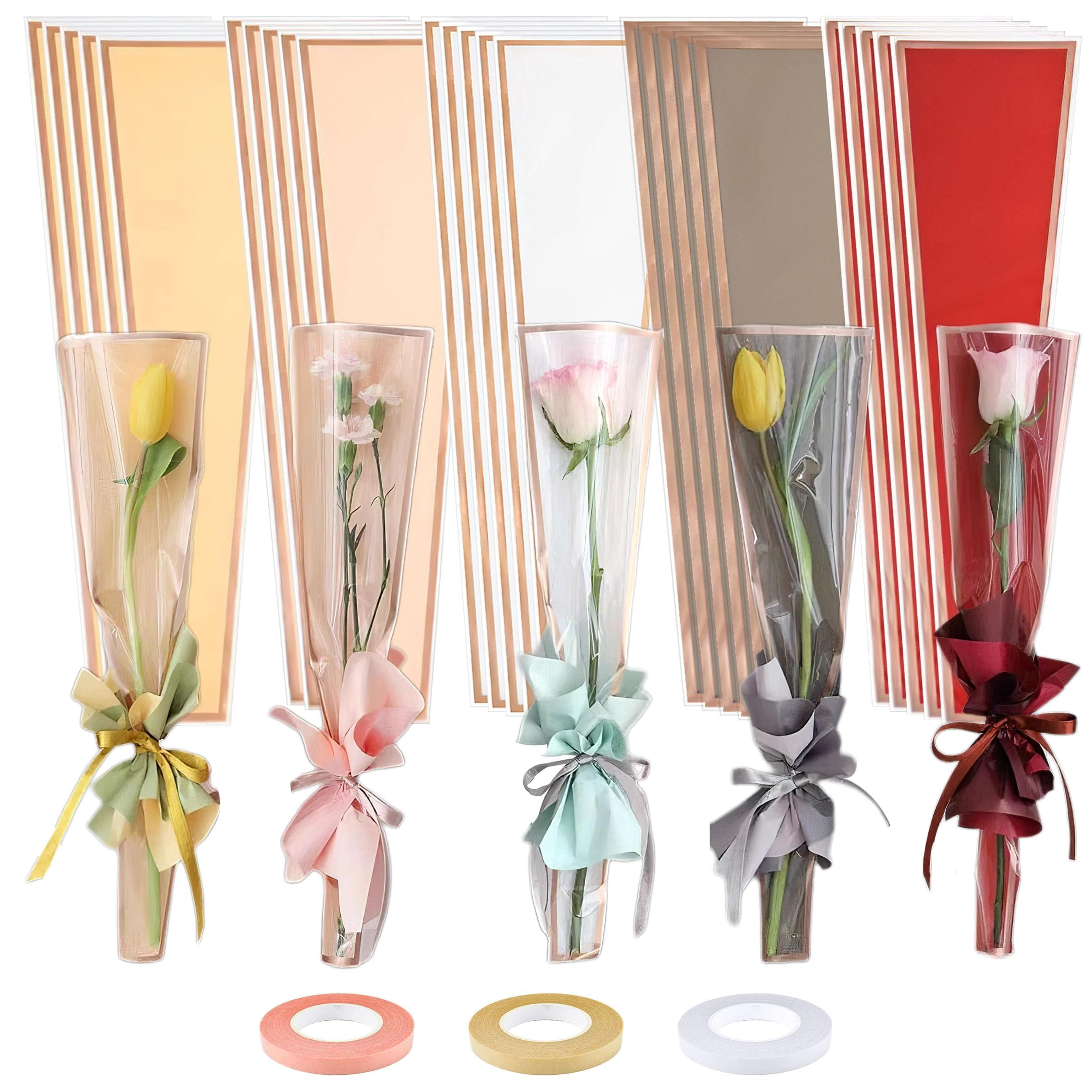 YHNTGB 150 Pcs PresNok Mother's Day Single Flower Sleeves Wrapping Bags ...