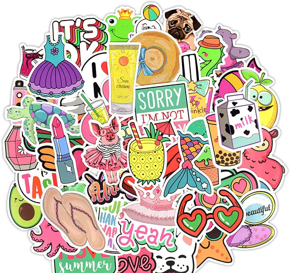YHRY 50 Sheets Stickers, Waterproof Vinyl Stickers, Cute Beach Stickers ...