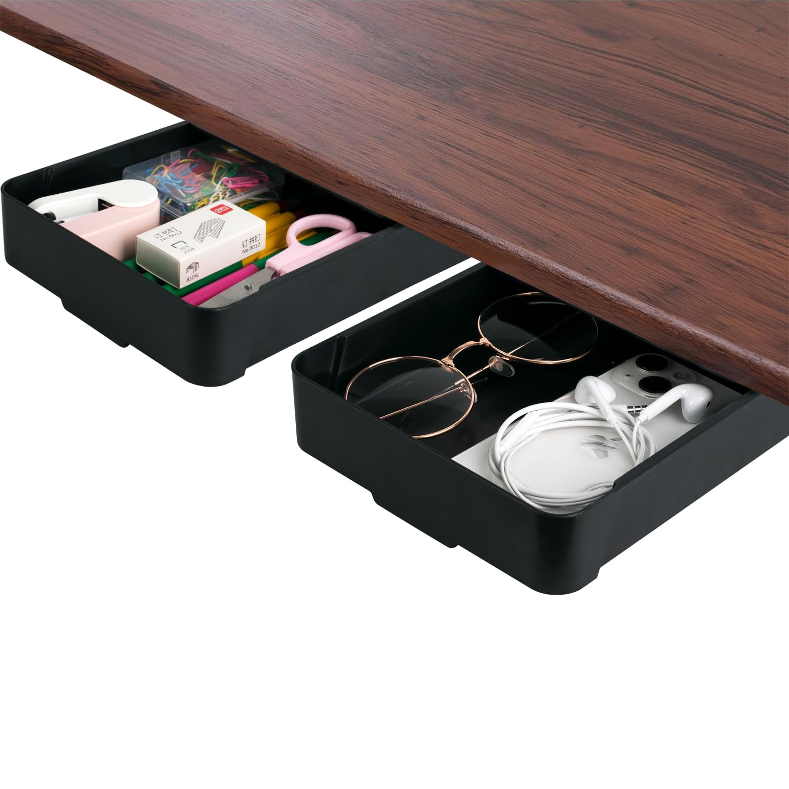 YHRY2 Pcs Under Desk Drawer, Self-Adhesive Hidden Desktop Organizer ...