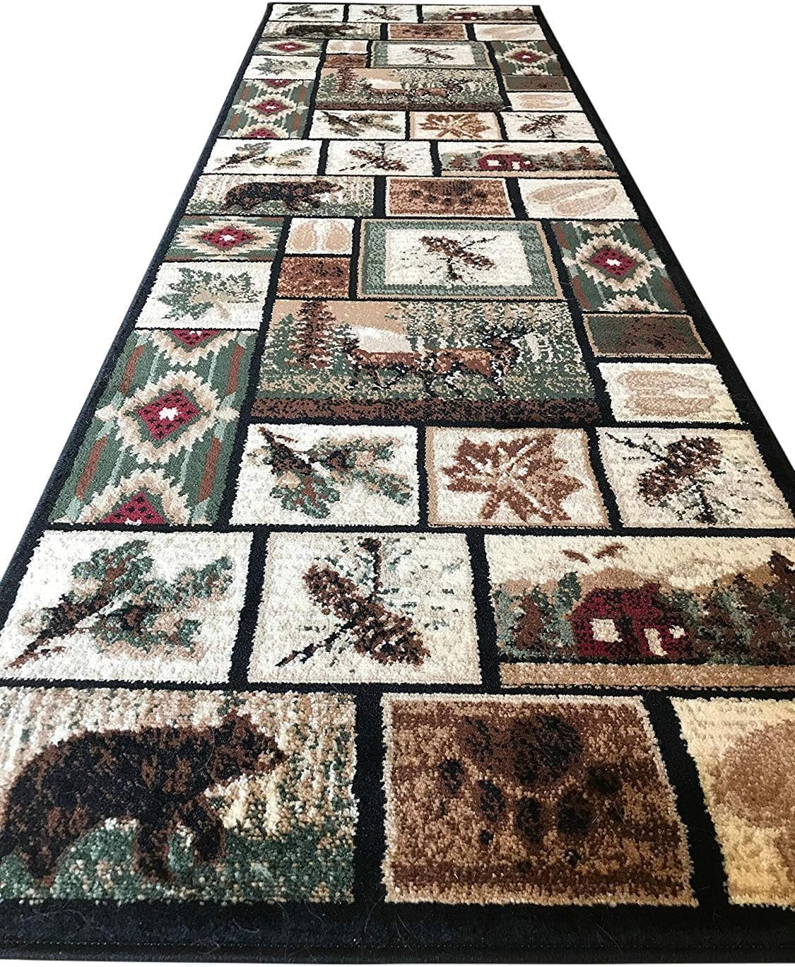 YHSF Cabin Style Area Rug Bear Elk Deer Moose Country Nature Wilderness ...