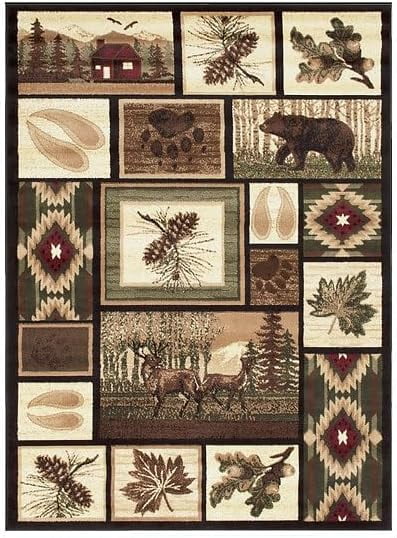 YHSF Cabin Style Area Rug Bear Elk Deer Moose Country Nature Wilderness ...
