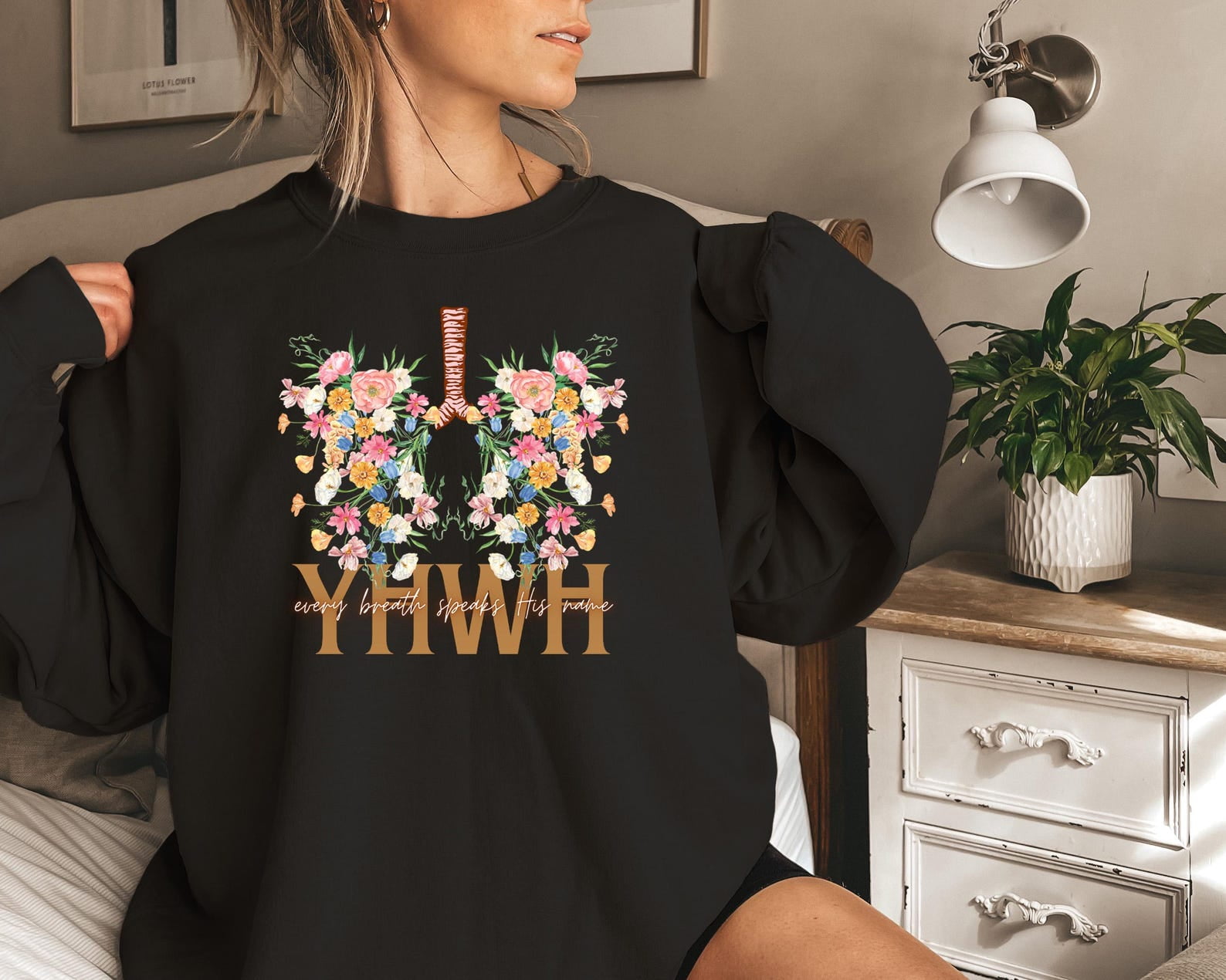 YHWH Floral Christian Sweatshirt, Yahweh Faith Pullover, Flower Lungs ...