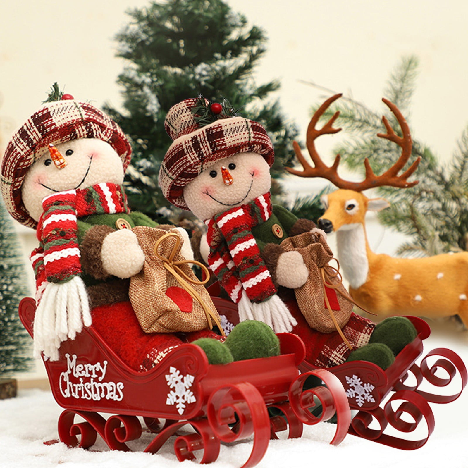 YHWJZYF Christmas Sled Cart Snowman Doll Christmas Doll Santa Claus ...