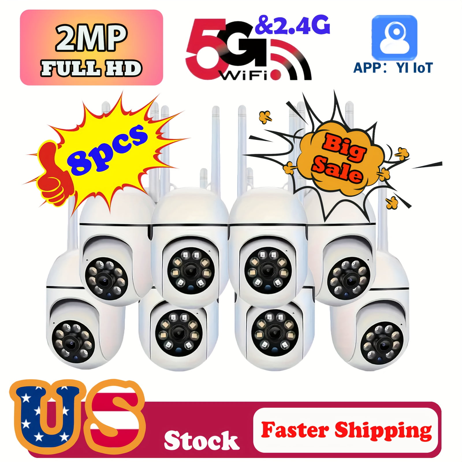 YI IOT 1/2/4/8pcs 2MP HD Wireless WiFi Home Camera Indoor, 1080p/360°/2 ...