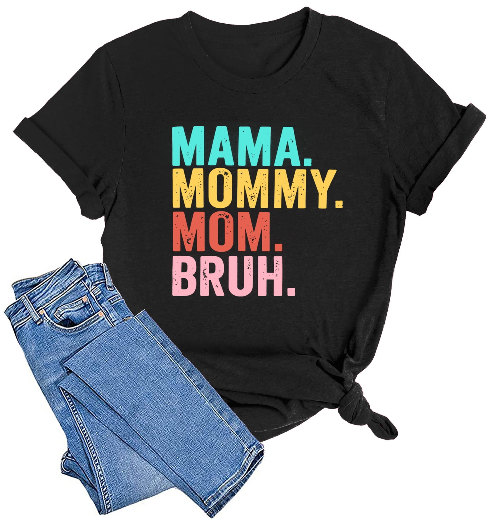 YI XIANG RAN Mama Shirts for Women Mama Mommy Mom Bruh Shirt Funny Mom ...