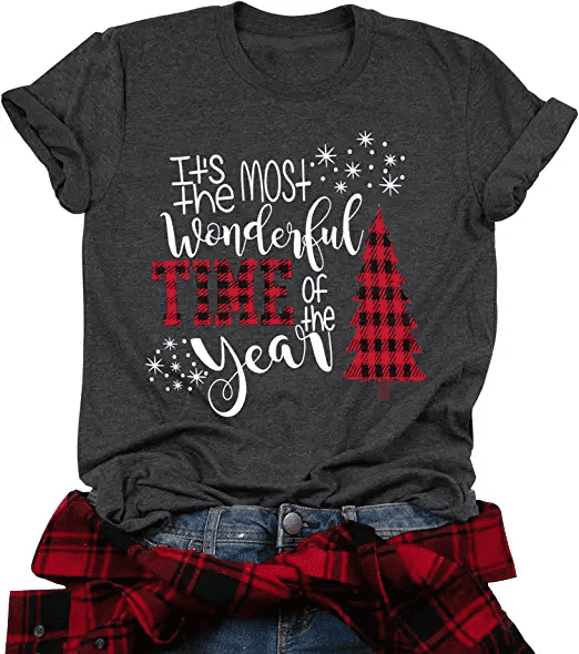 YI XIANG RAN Women's Merry Christmas T-Shirt, Xmas Buffalo Plaid Tree ...