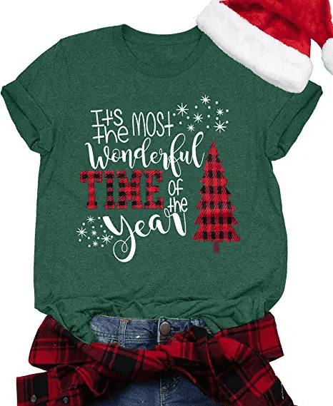 YI XIANG RAN Women's Merry Christmas T-Shirt, Xmas Plaid Tree Print ...