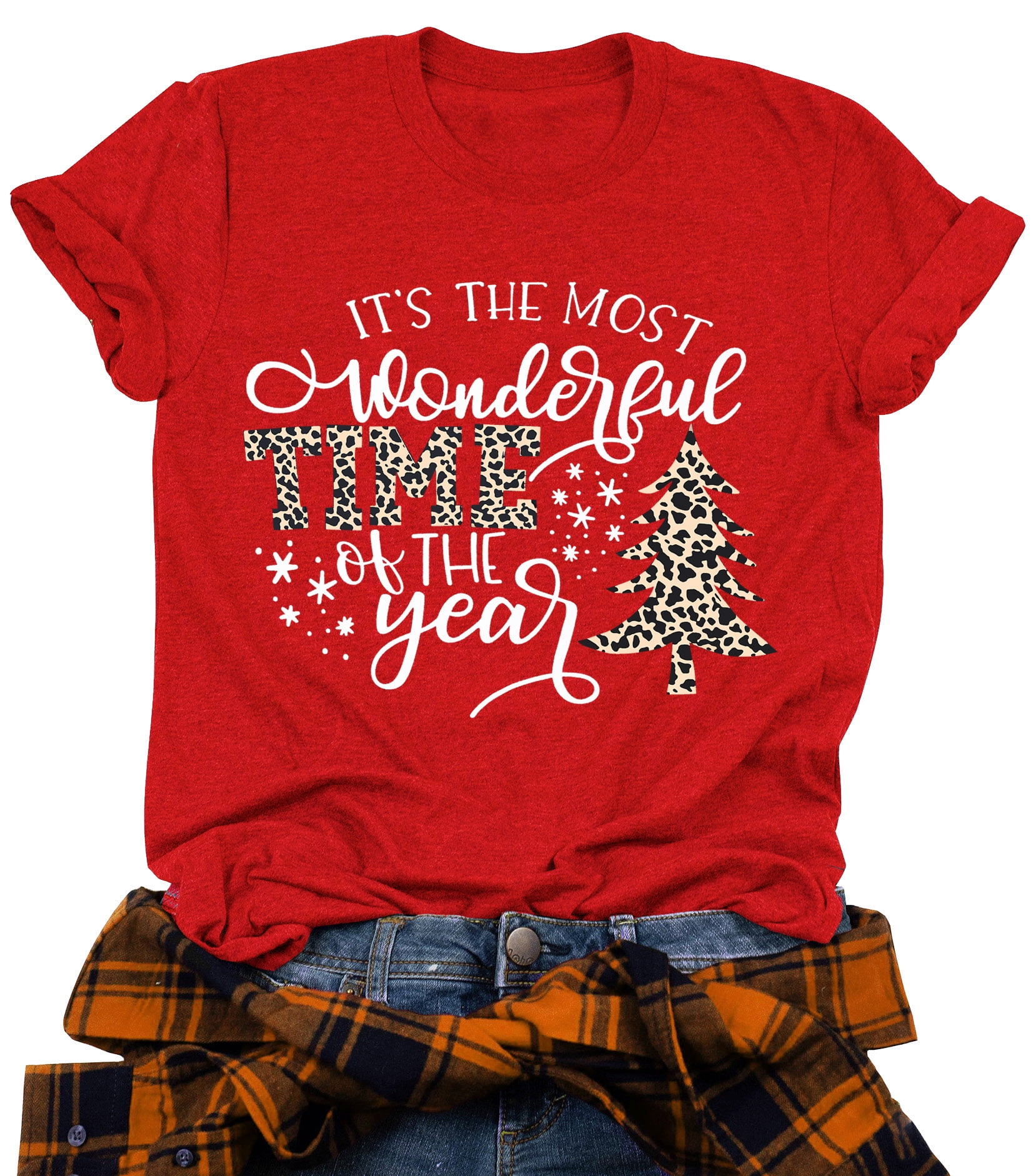 YI XIANG RAN Women's Merry Christmas T-Shirt, Xmas Buffalo Plaid Tree ...