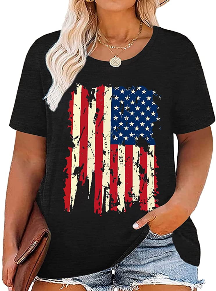 YI XIANG RAN Plus Size American Flag Shirts Women Patriotic Shirts USA ...