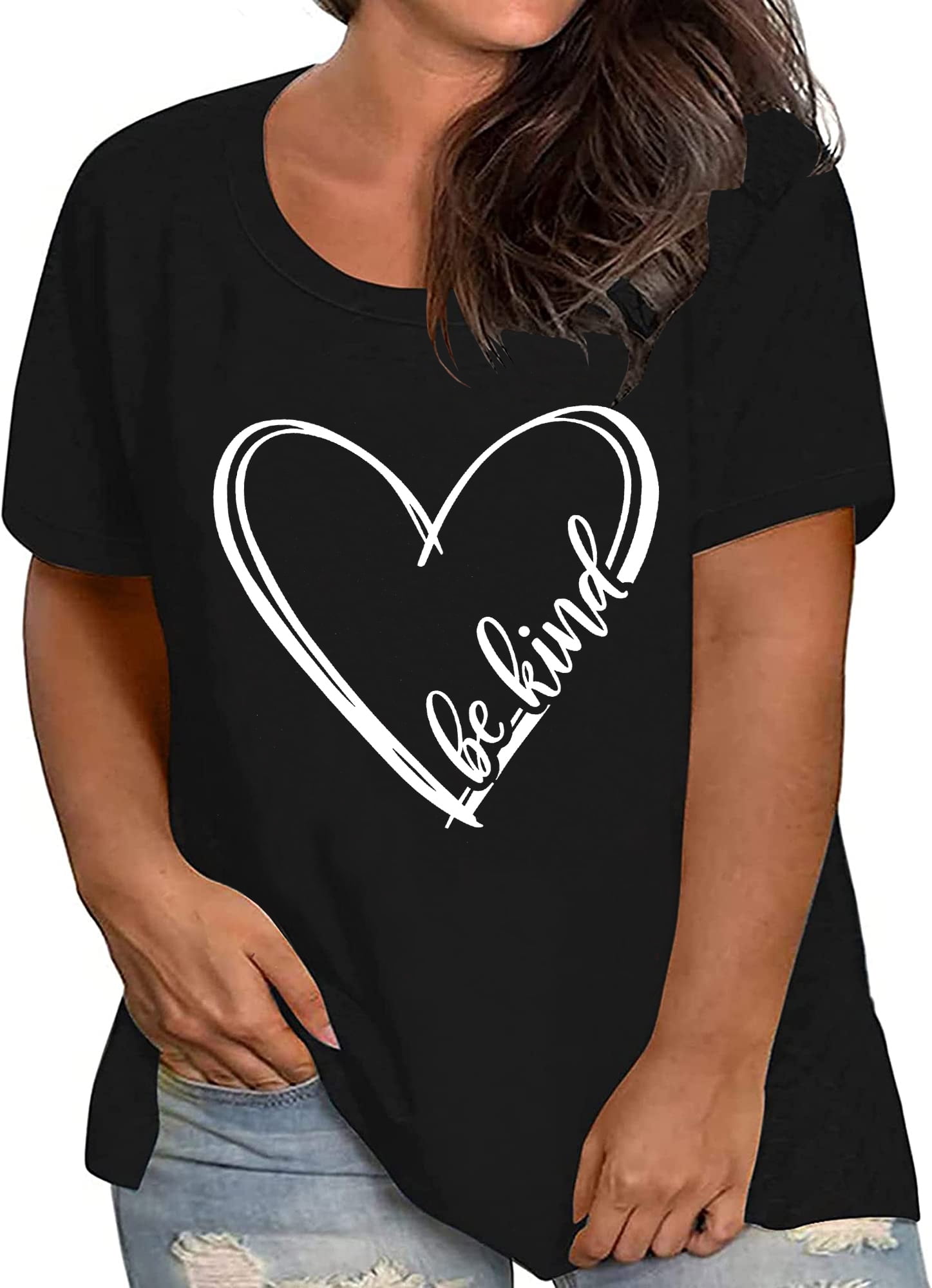 YI XIANG RAN Plus Size Be Kind Shirts Womens Heart Graphic Tees Teacher ...