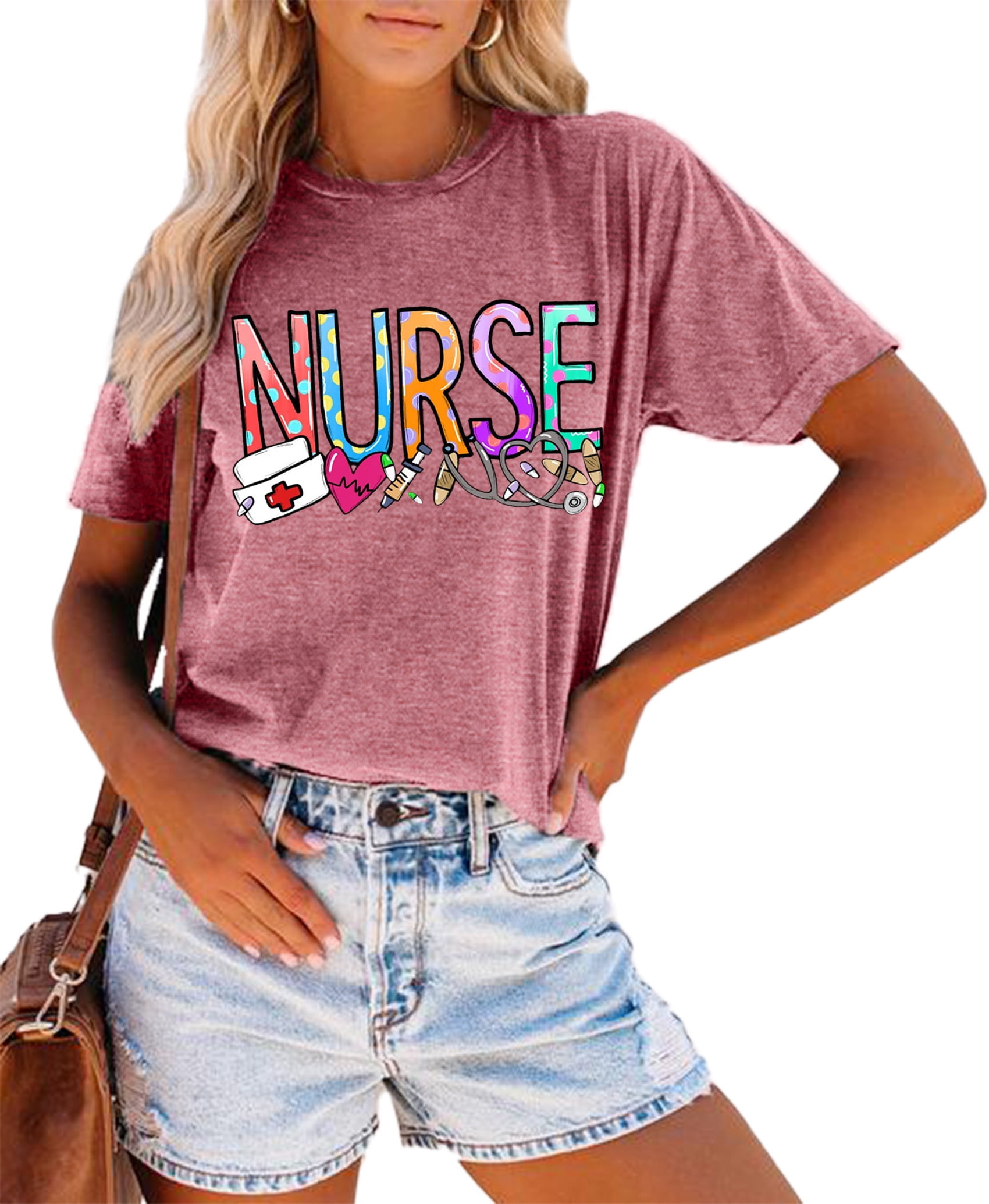 YI XIANG RAN School Nurse Shirt Women Nursing Student T-Shirt Nurse ...