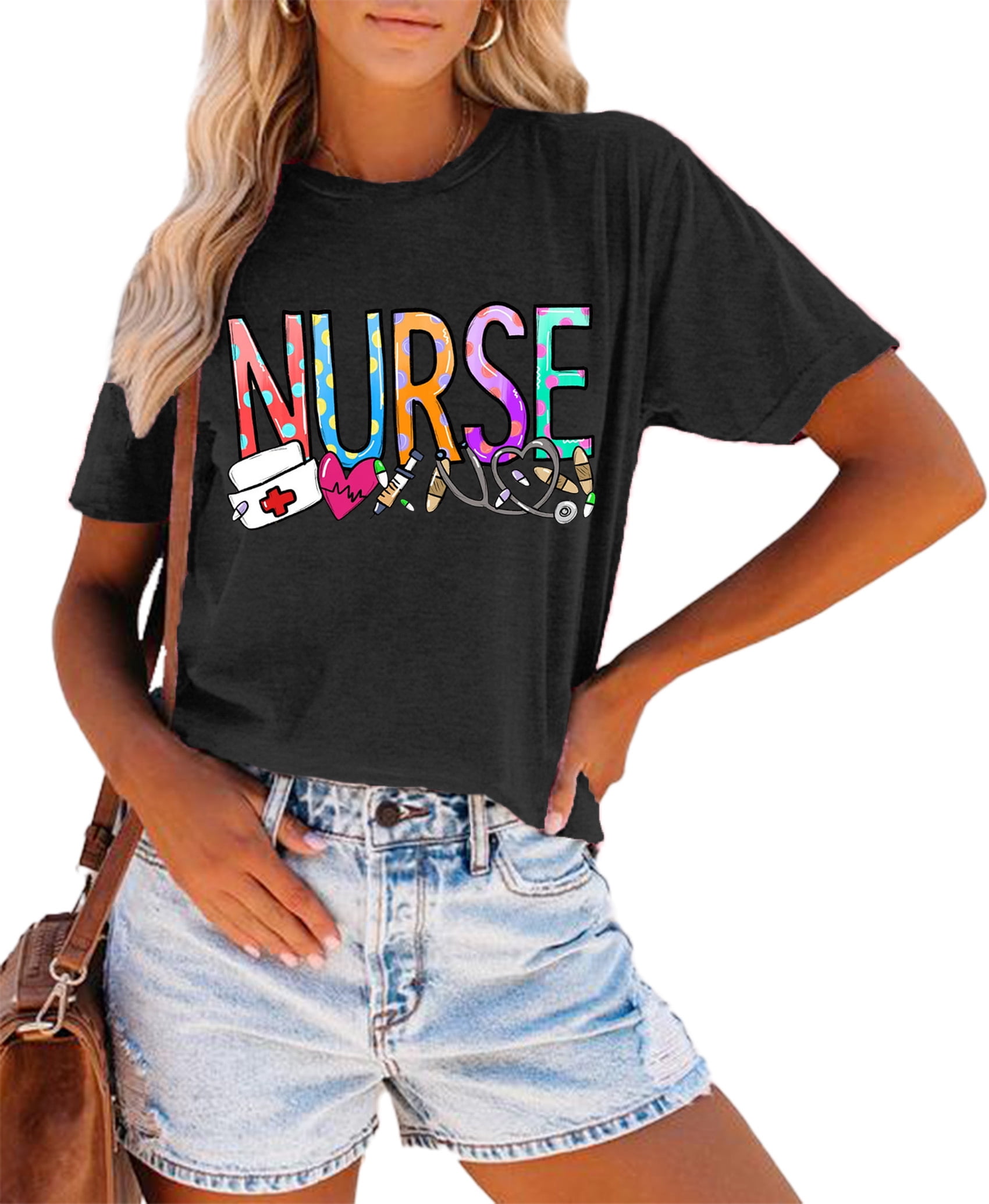 YI XIANG RAN School Nurse Shirt Women Nursing Student T-Shirt Nurse ...