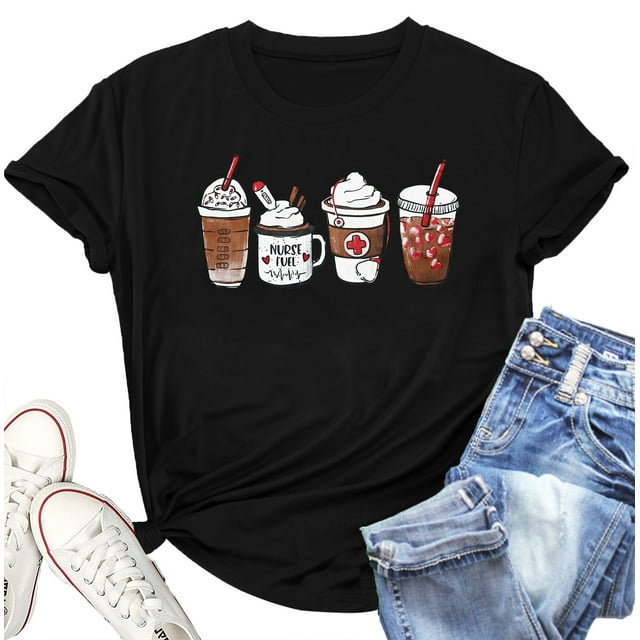 YI XIANG RAN School Nurse T Shirts Women Fuel Coffee Lover Nurse Shirts ...