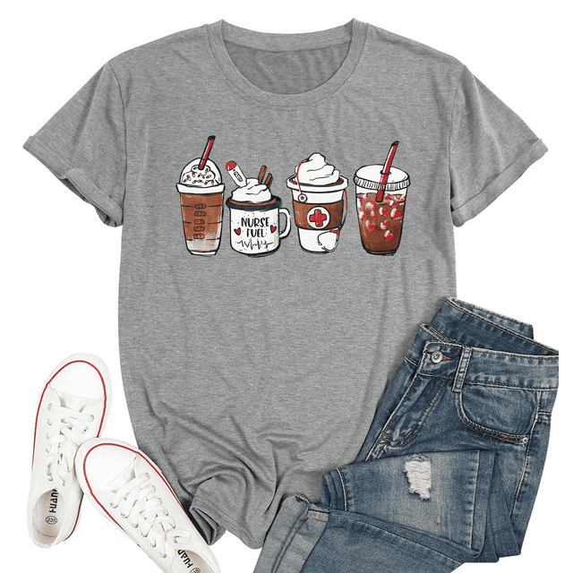 YI XIANG RAN School Nurse T Shirts Women Fuel Coffee Lover Nurse Shirts ...