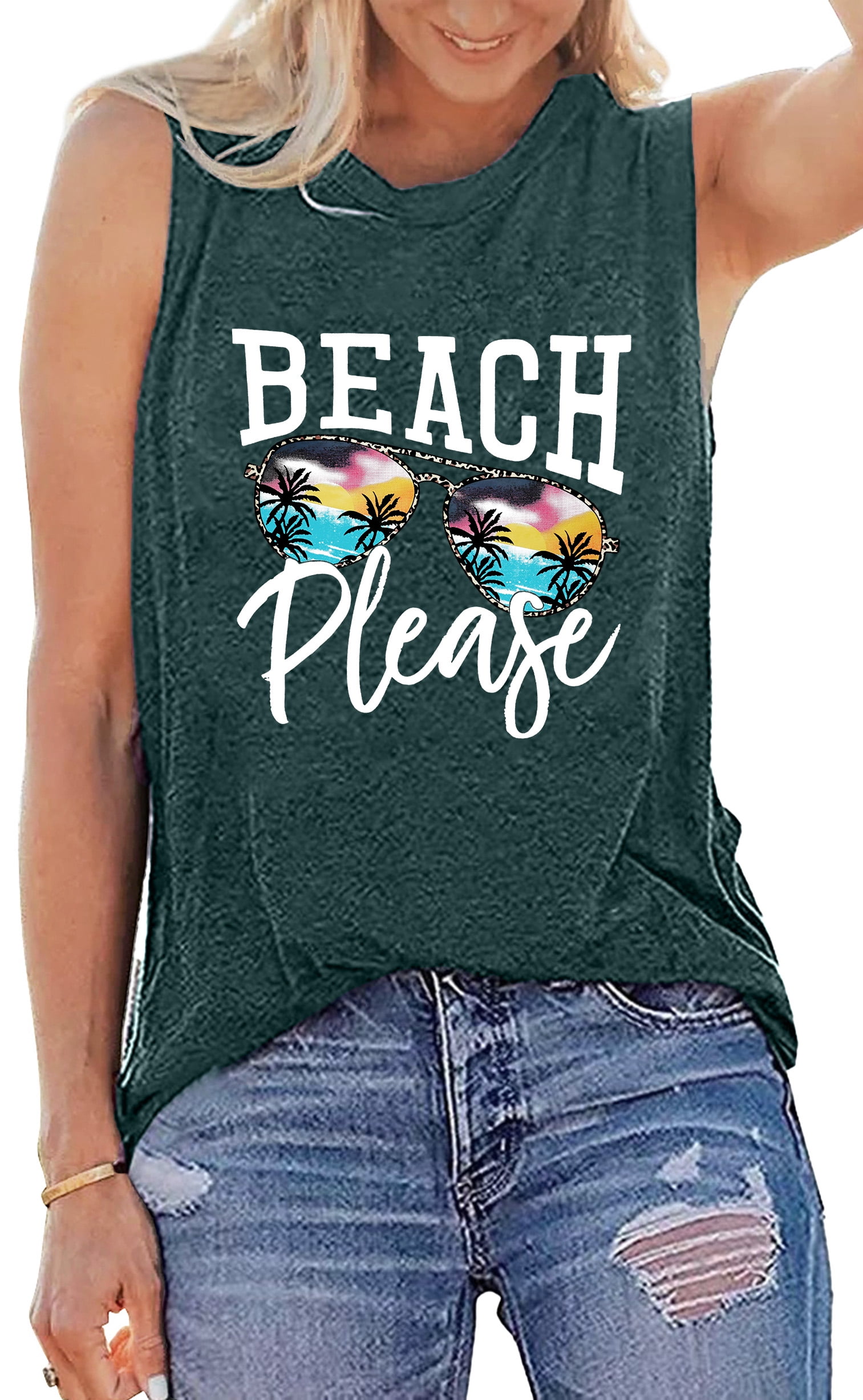 YI XIANG RAN Summer Beach Tanks for Women Sunglasses Beach Tank Tops ...