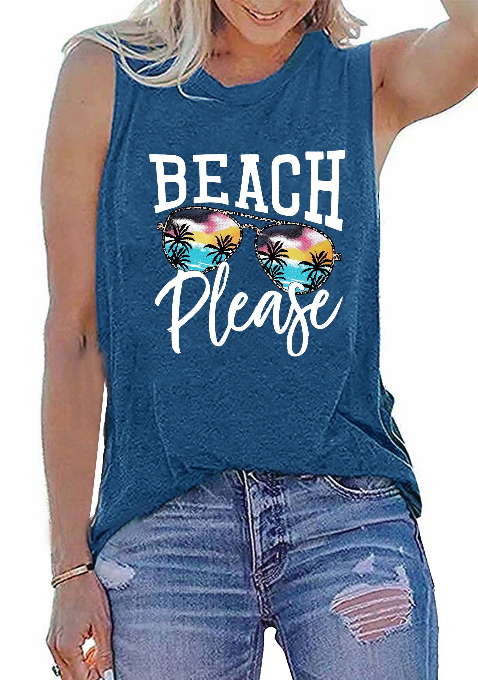 YI XIANG RAN Summer Beach Tanks for Women Sunglasses Beach Tank Tops Sleeveless Hawaiian ...