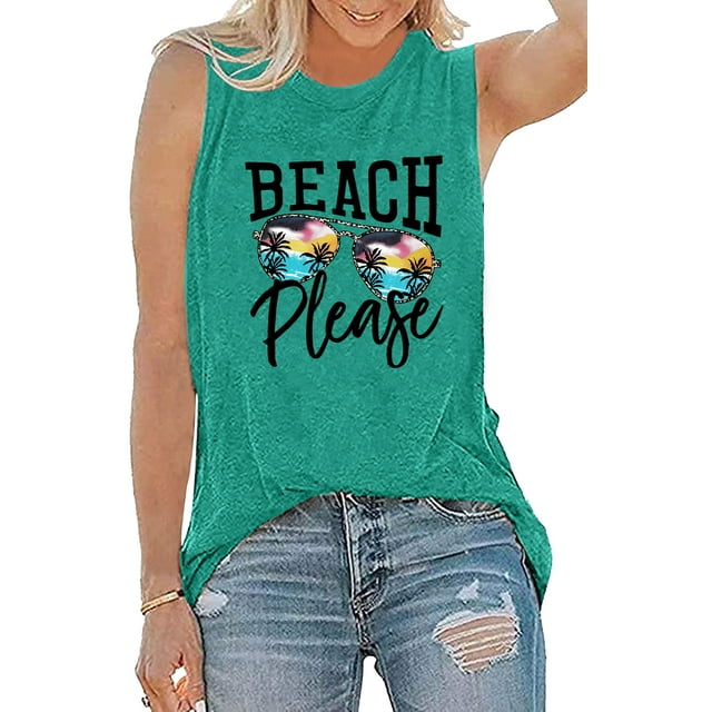 YI XIANG RAN Summer Beach Tanks for Women Sunglasses Beach Tank Tops ...