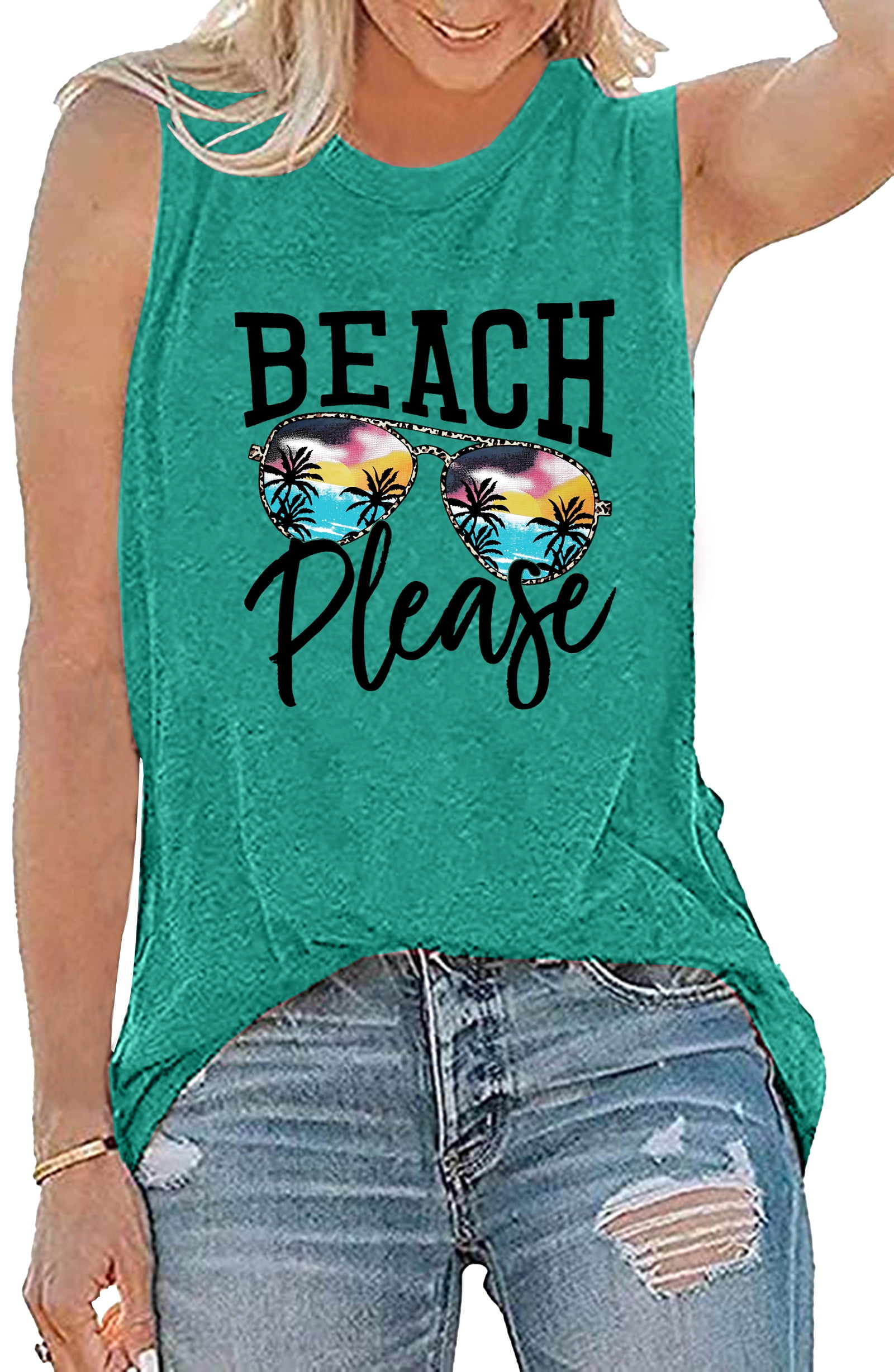 YI XIANG RAN Summer Beach Tanks for Women Sunglasses Beach Tank Tops ...