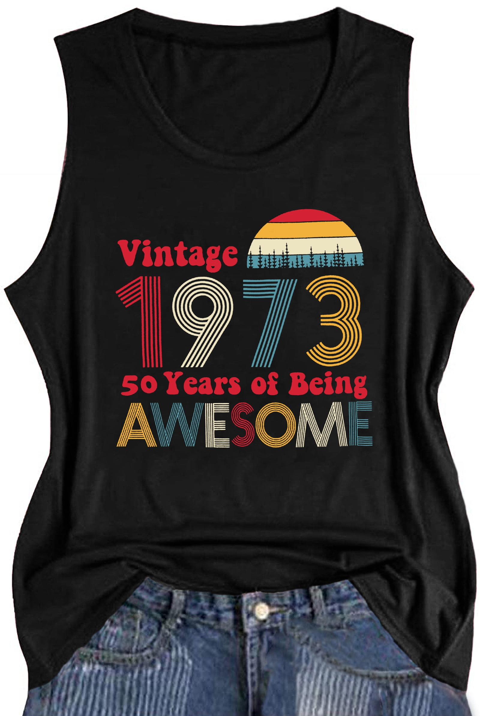 YI XIANG RAN Vintage 1973 Tank Top Women 50th Birthday T-Shirts Retro ...
