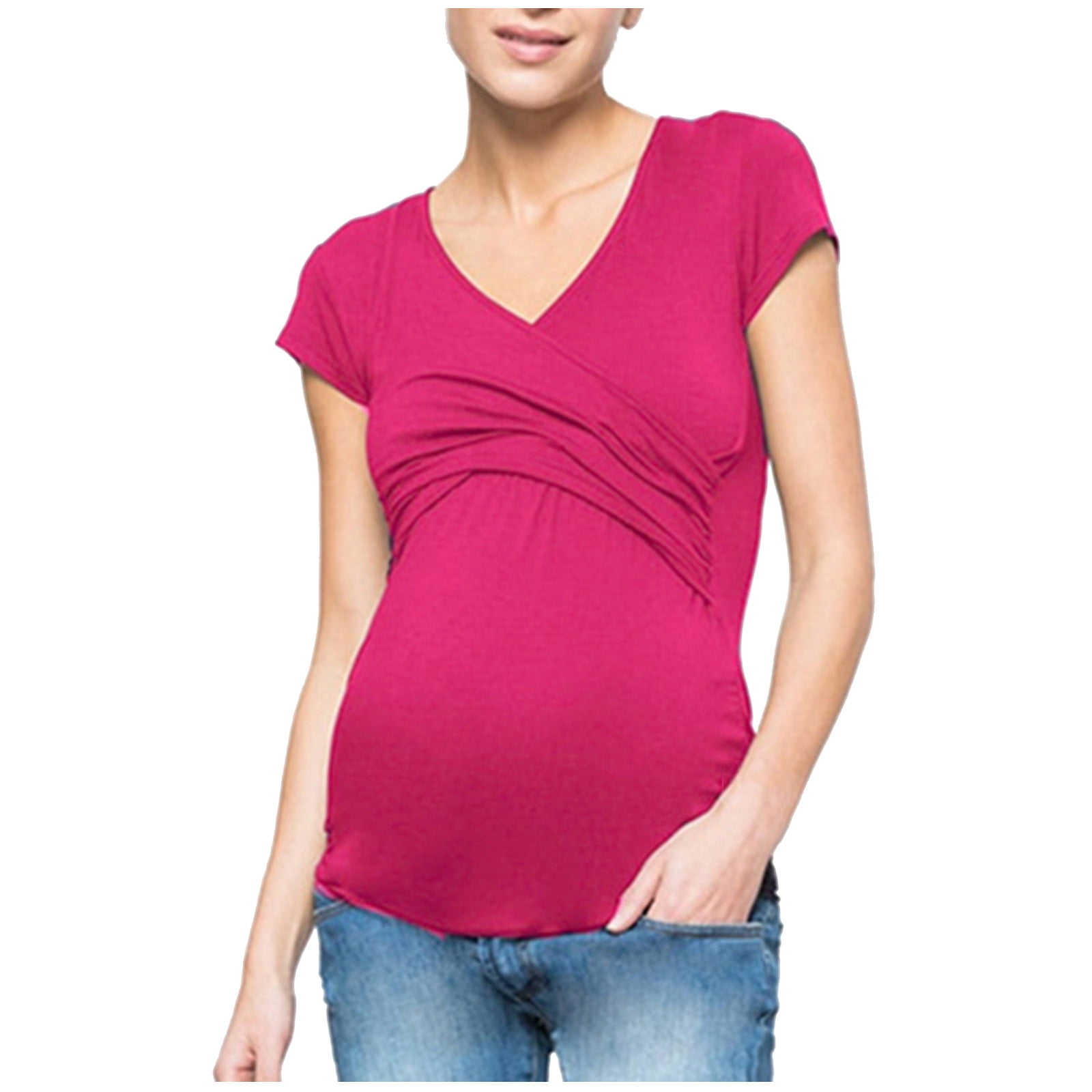 YI YI Women's Maternity Nursing Tops Short Sleeve V Neck Breastfeeding ...