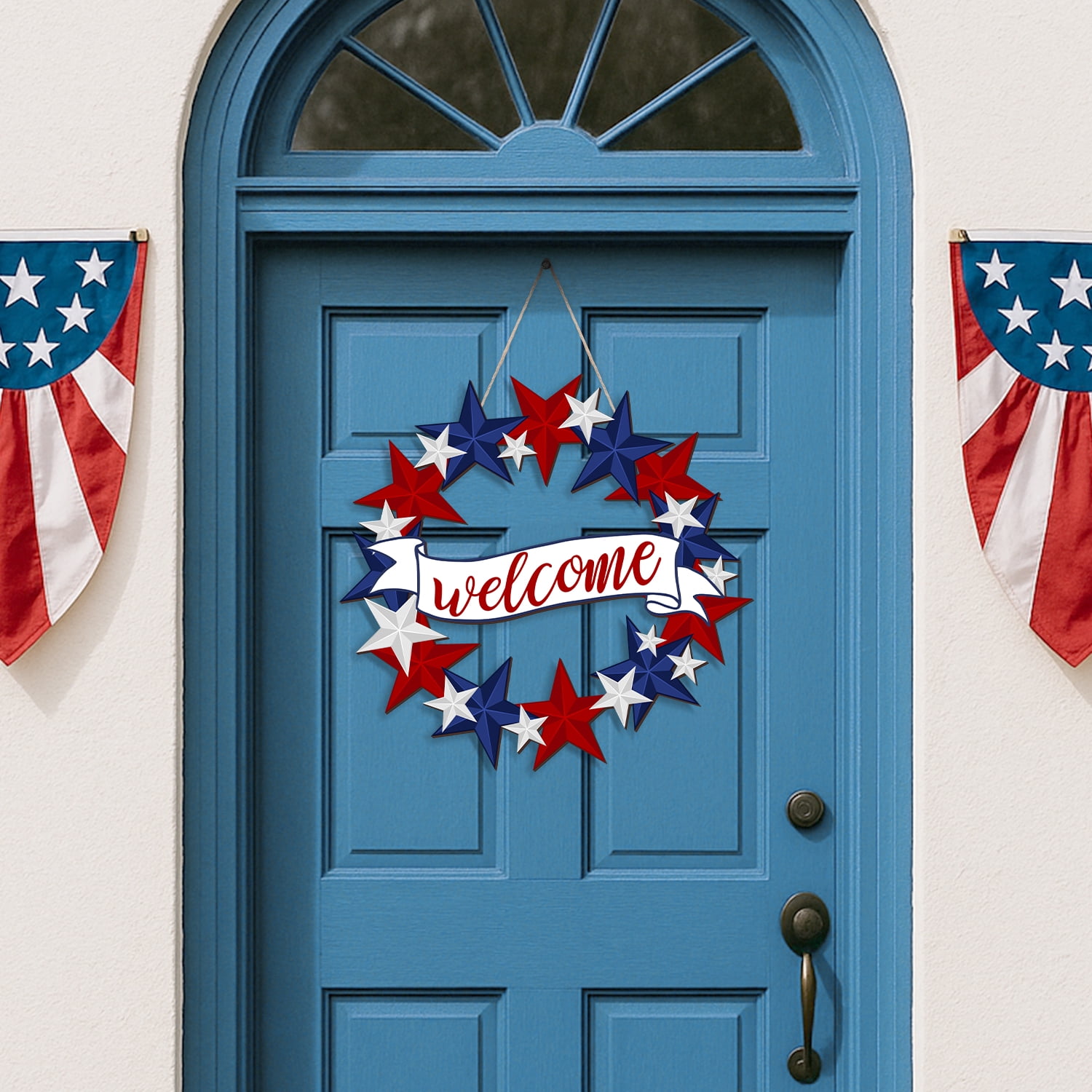 YIBAGA Patriotic Wreath, Fourth of July Front Door Decor, Red White ...
