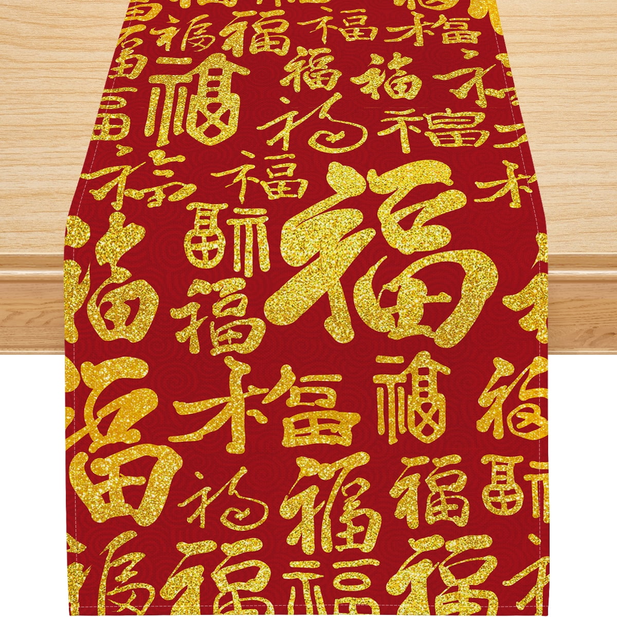 YIBAGA Chinese New Year Table Runner, FU Luck Red Gold Runner for Table ...