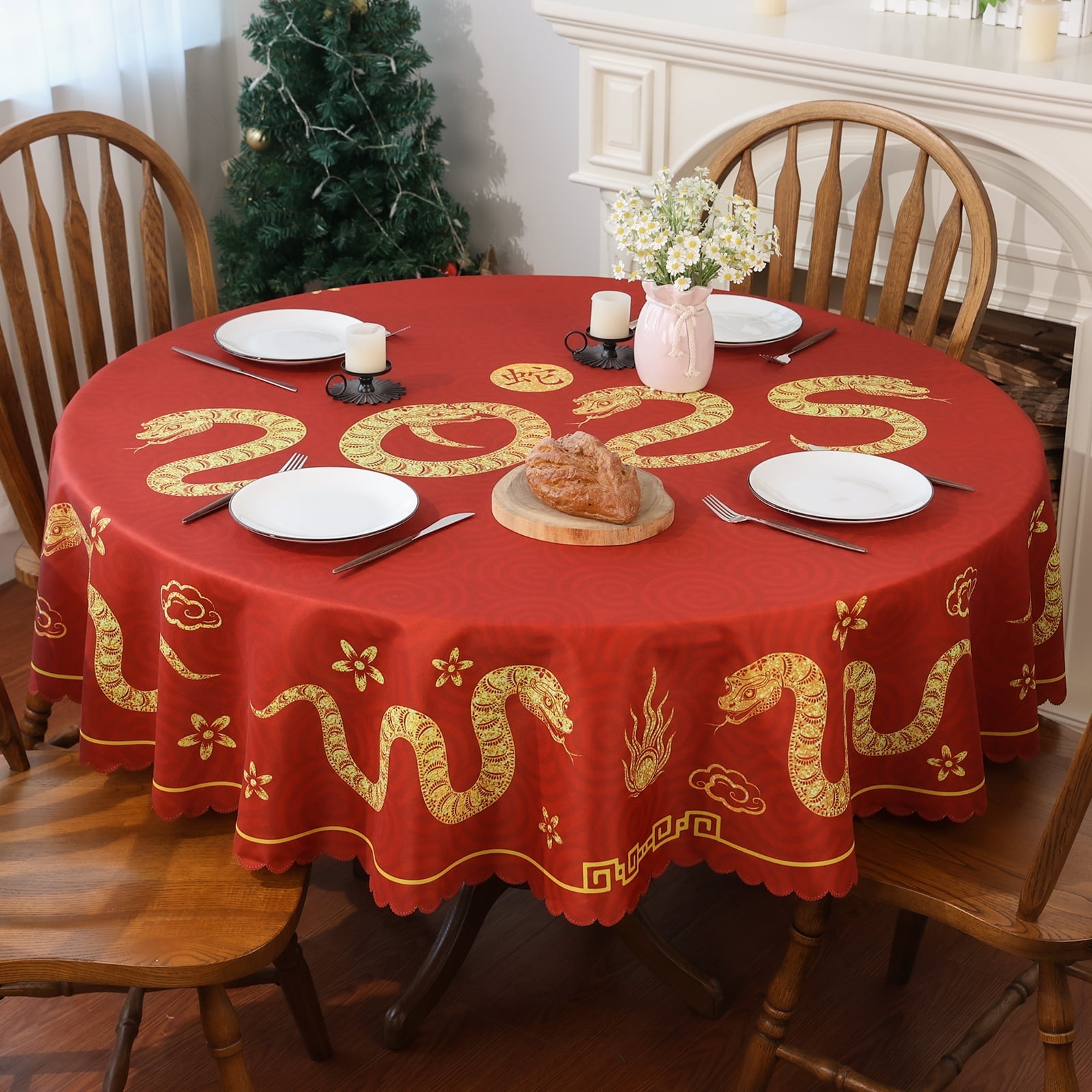 YIBAGA Chinese New Year Tablecloth, 2025 Washable Indoor Dining Decor ...